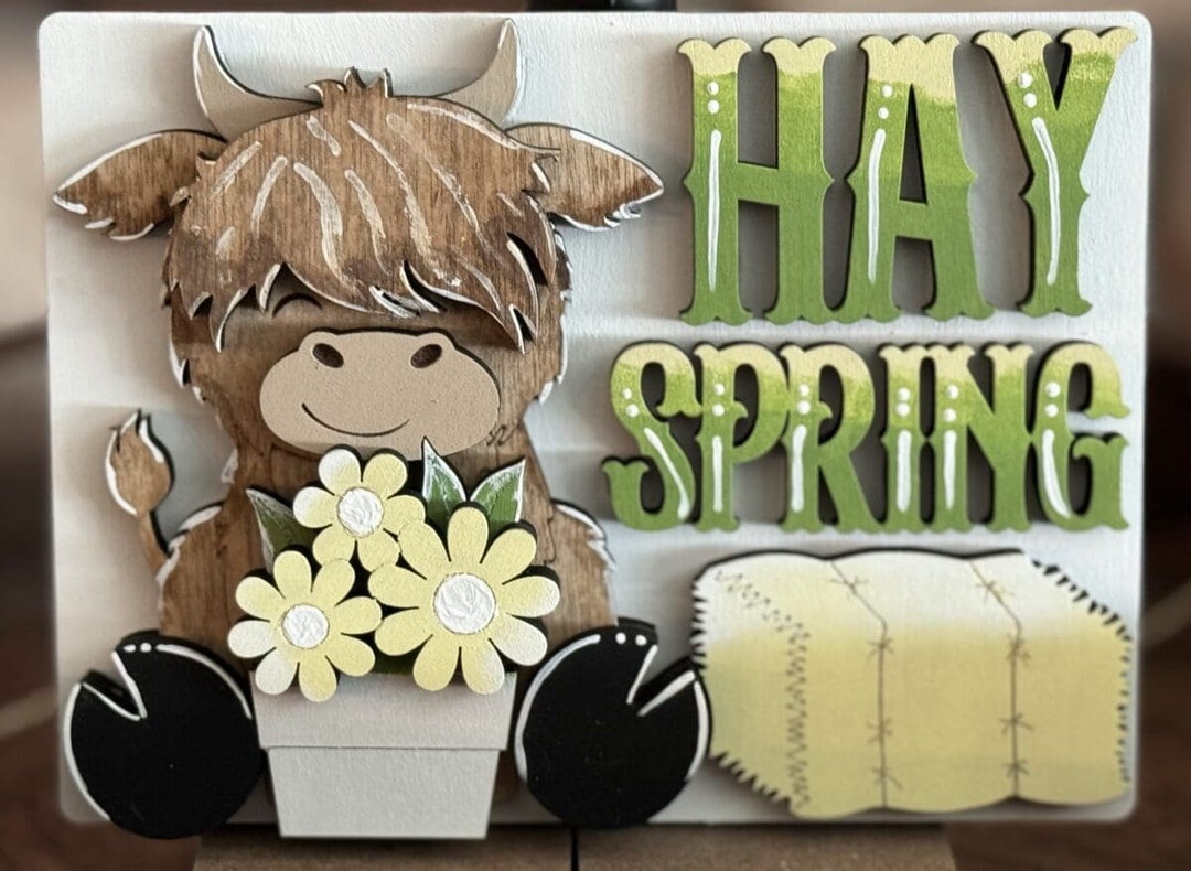Highland Cow Spring Tiered Tray Individual Pieces, Garland, Highland ...