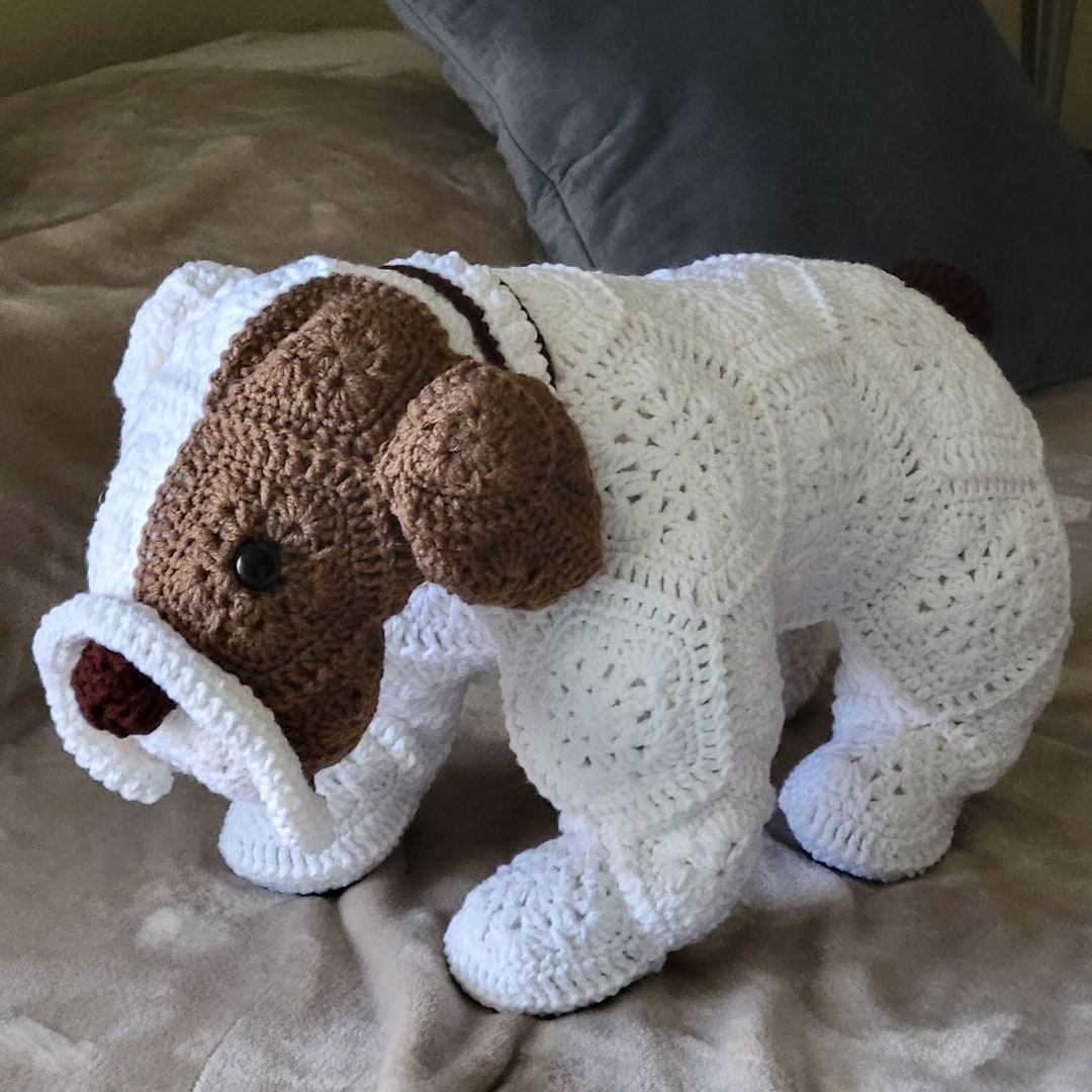 Bull Dog- Handmade African Flower Motif, Granny Square Crochet Stuffed ...