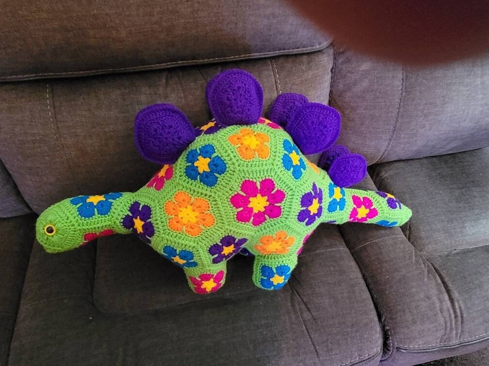 Stegosaurus, Crochet Dinosaur, Puff Handmade Using African Flower Motif ...