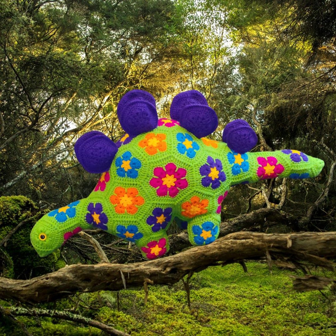 Stegosaurus, Crochet Dinosaur, Puff Handmade Using African Flower Motif ...
