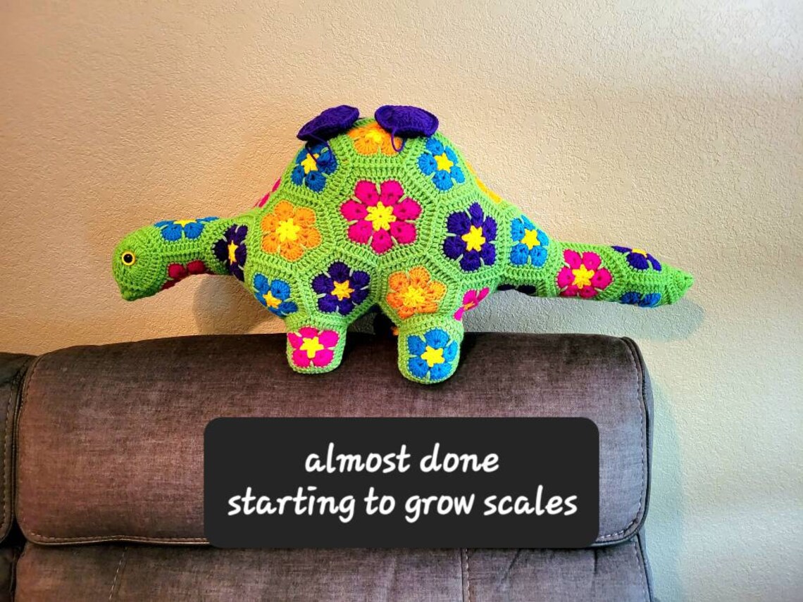 Stegosaurus, Crochet Dinosaur, Puff Handmade Using African Flower Motif ...