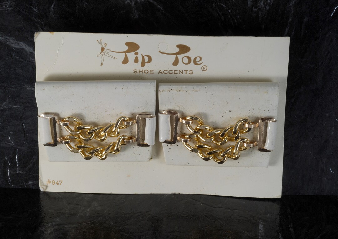 Vintage TIP TOE Plastic Shoe Clips Shoe Accents White Plastic and Gold ...
