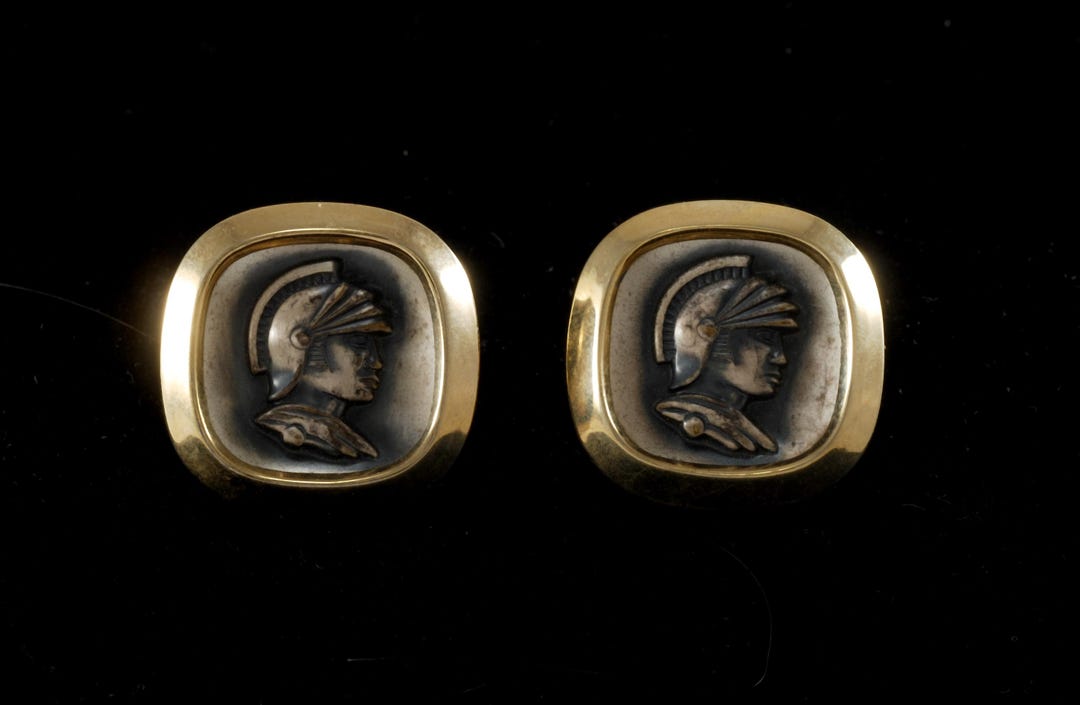 Vintage Greek Soldier Trojan Head Cuff Links by Anson Gold Plated Brass ...