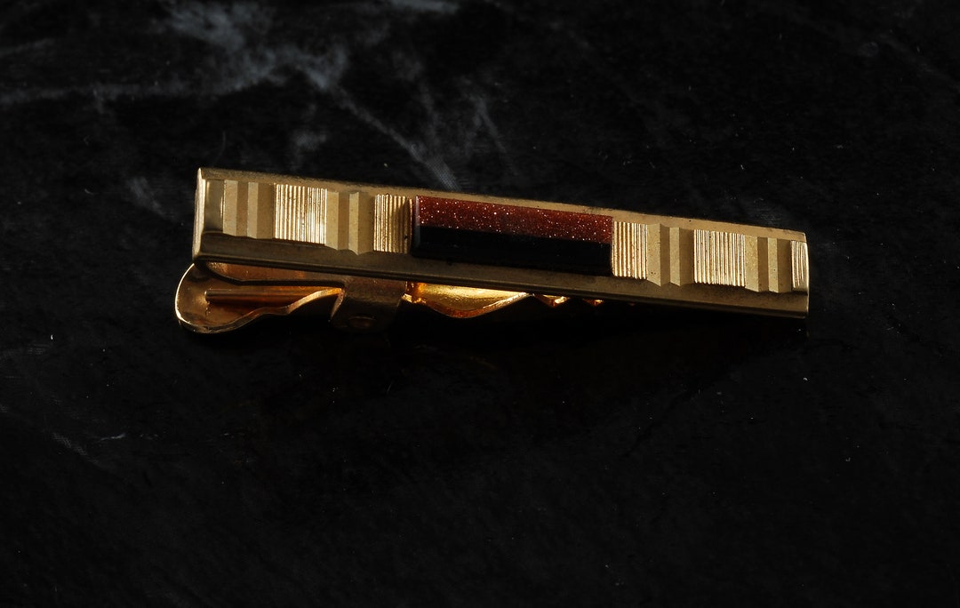 Vintage Genuine Onyx & Gold Stone Tie Clip USA RARE - Etsy