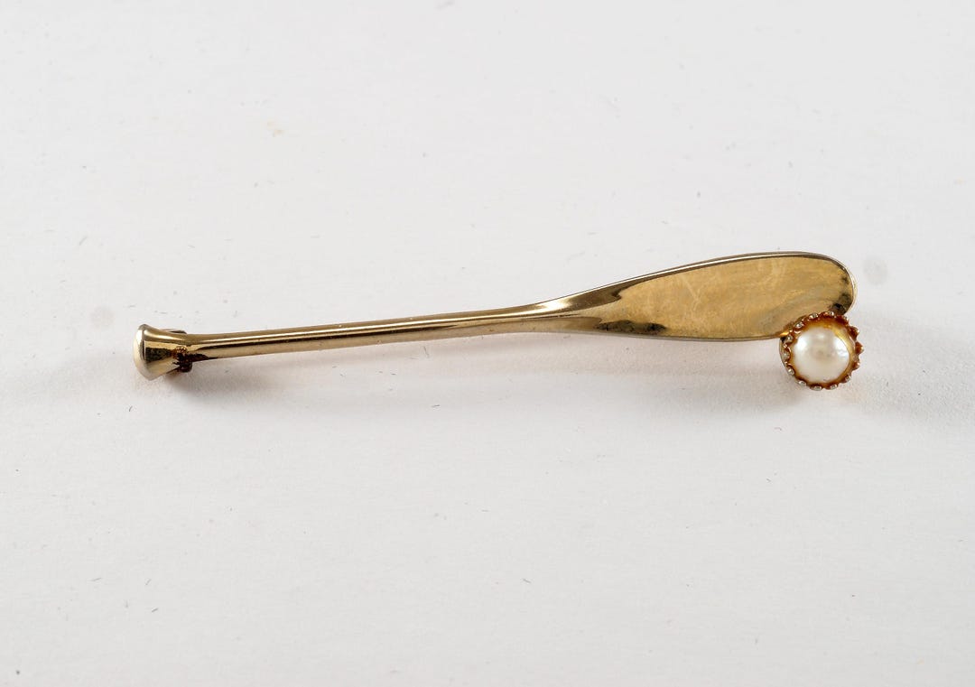 Vintage Rowing Orr Paddle Gold Plated Brass Lapel Hat Pin With Faux ...