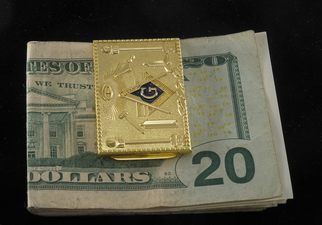 Vintage MASON MASONIC Money Clip Gold Plated Brass & Enamel Moneyclip ...