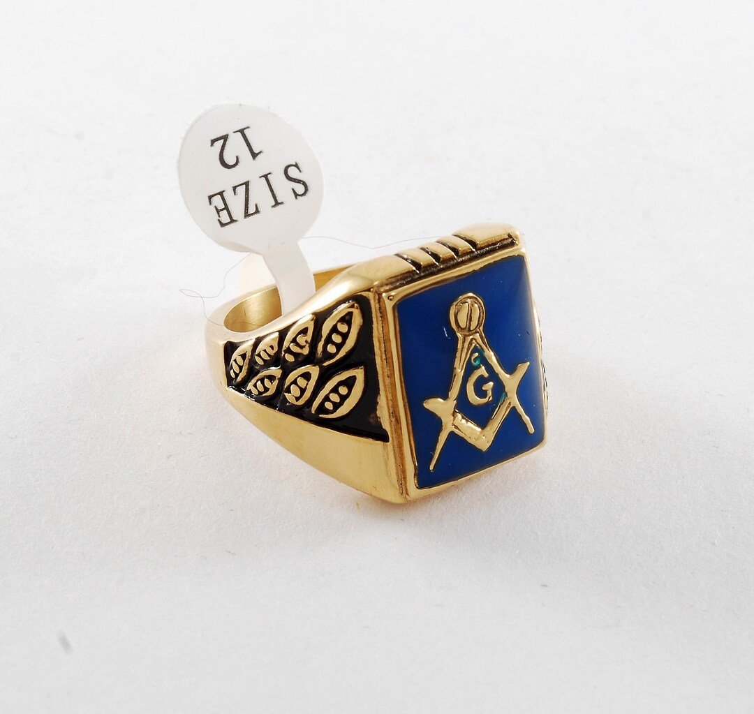 Vintage Masonic Mason Ring Gold Plated Metal and Enamel NOS Sz. 12 - Etsy