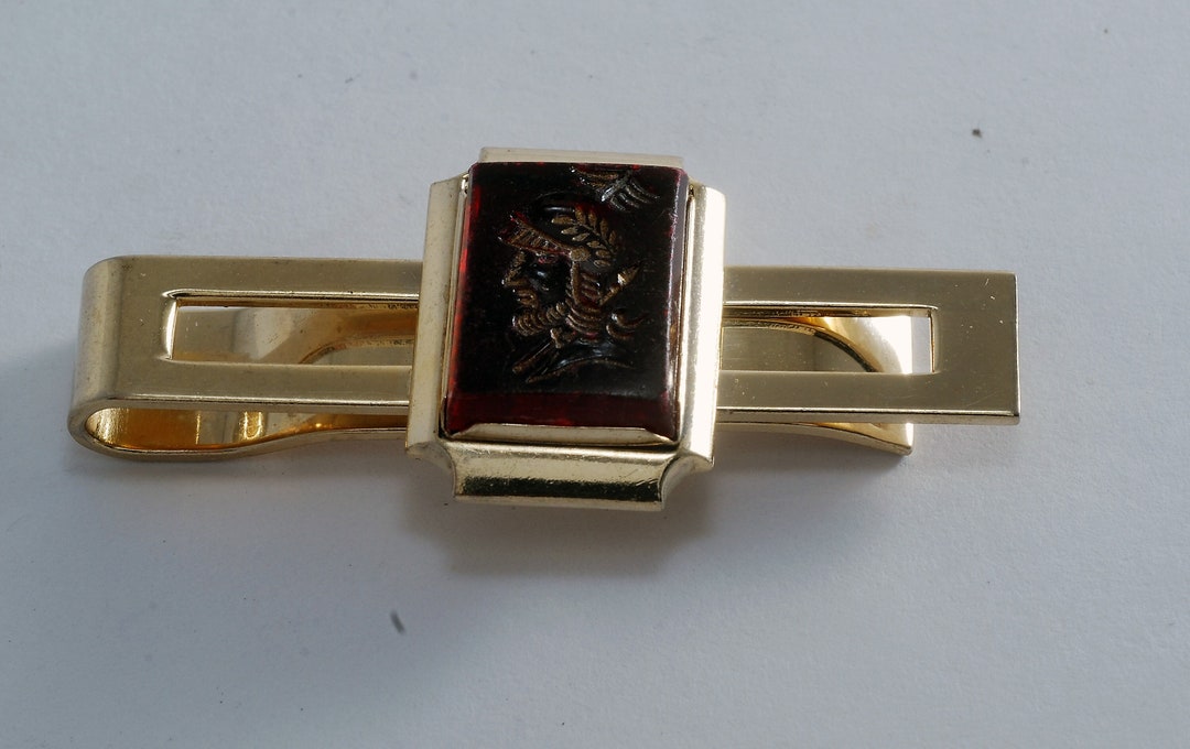 Vintage Tie Clip Reverse Intaglio Red Glass Roman Soldier Head Gold ...