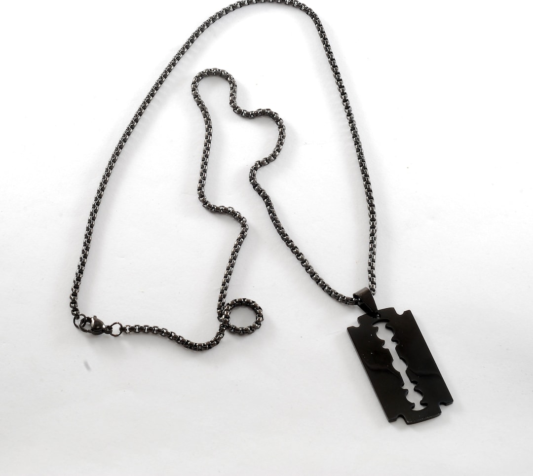 Black Razor Blade Necklace Black Enamel on Brass Pendant Urban Street ...