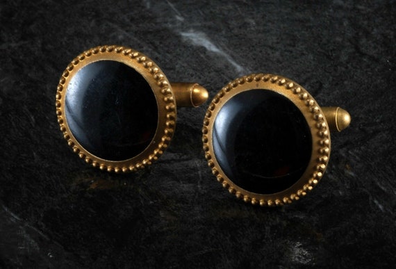 Vintage Antique Dull Gold Plated Metal Black Gem Men's - Etsy