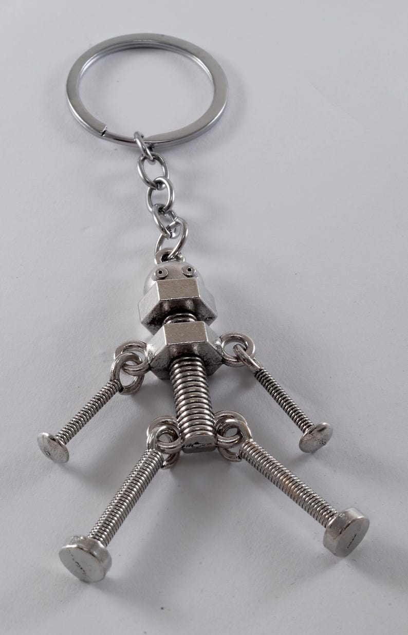 Key Chain Silver Tone Nut and Bolt Robot Man Keychain New Old Stock - Etsy