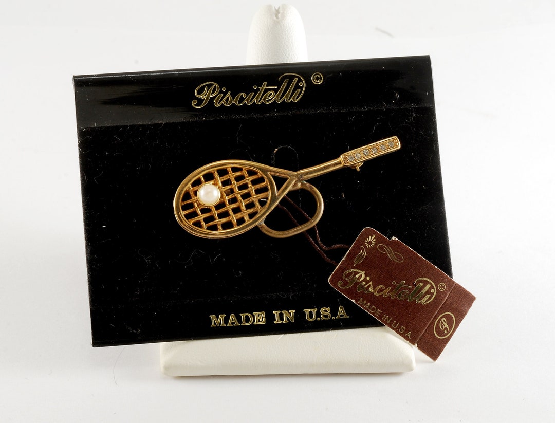 Vintage Piscitelli Tennis Racquet Racket Gold Plated Brooch Made in USA ...