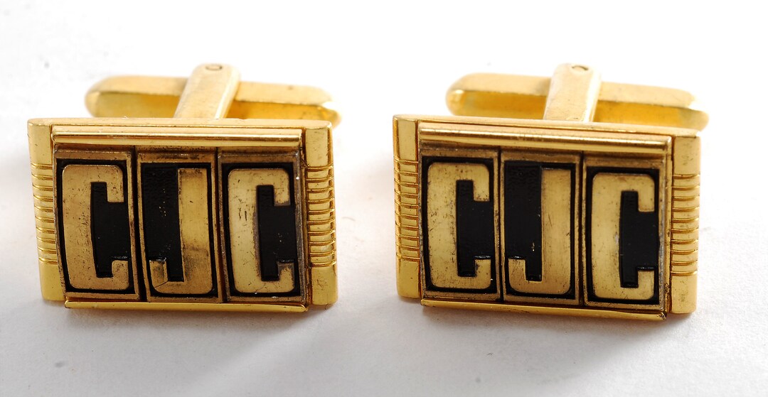 Vintage Anson Cuff Links Initials "cjc" Gold Plated Brass W Glass ...