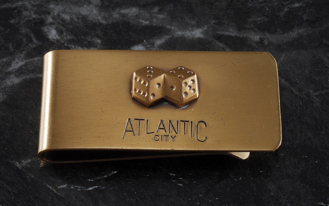 Vintage Atlantic City Money Clip Pair of Dice Brass Moneyclip Gambling ...