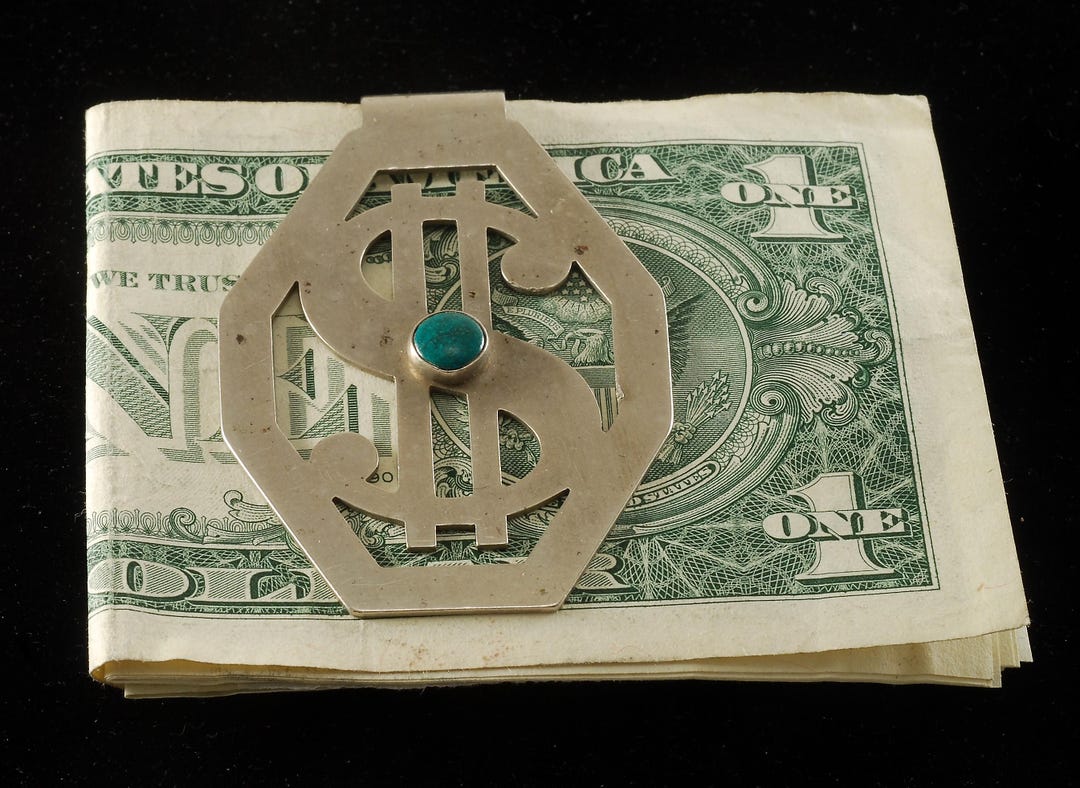Old Vintage Money Clip Silver Plated Nickel Dollar Sign W Faux ...