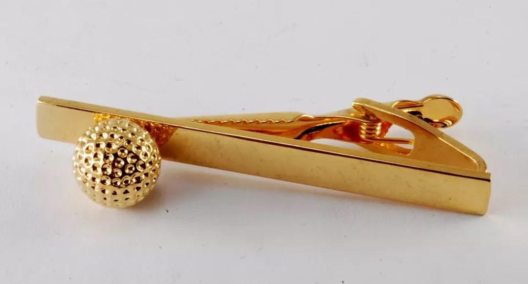 Designer Tie Clip Gold Plated Golf Ball Alligator Back Golfer Golfing ...