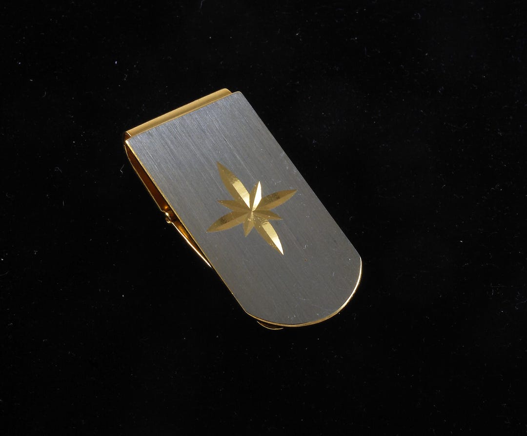 Vintage Hinged Money Clip Starburst Gold Plated Brass Moneyclip Men's ...