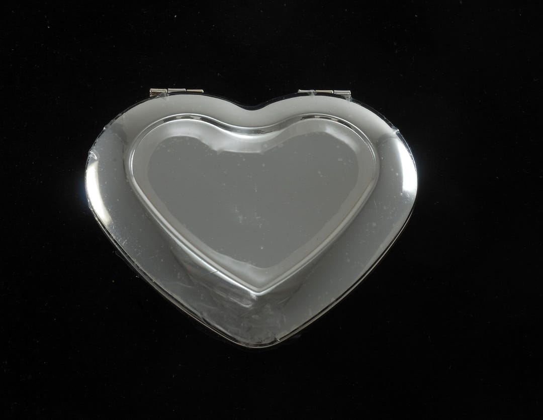 Vintage Compact Heart Shaped Double Mirror Silver Plated Steel New Old ...