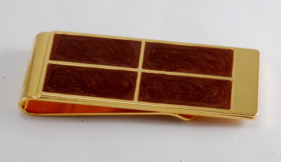 Vintage Collectible Gold Plated Brass and Brown Enamel 4 Square Money ...