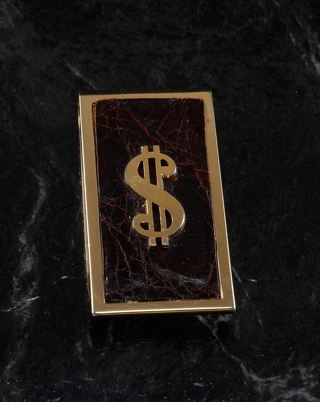 Vintage Dollar Sign Money Clip Gold Plated Brass W Brown Plastic ...