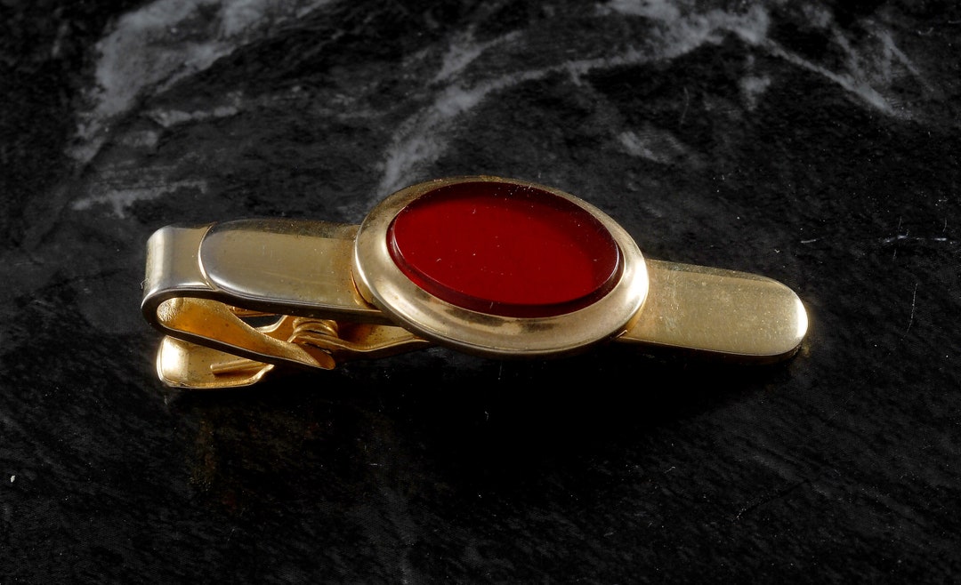 Vintage Tie Clip Speidel Red Glass Gem on Gold Plated Brass Tieclip Men’s Accessory Signed. - Etsy