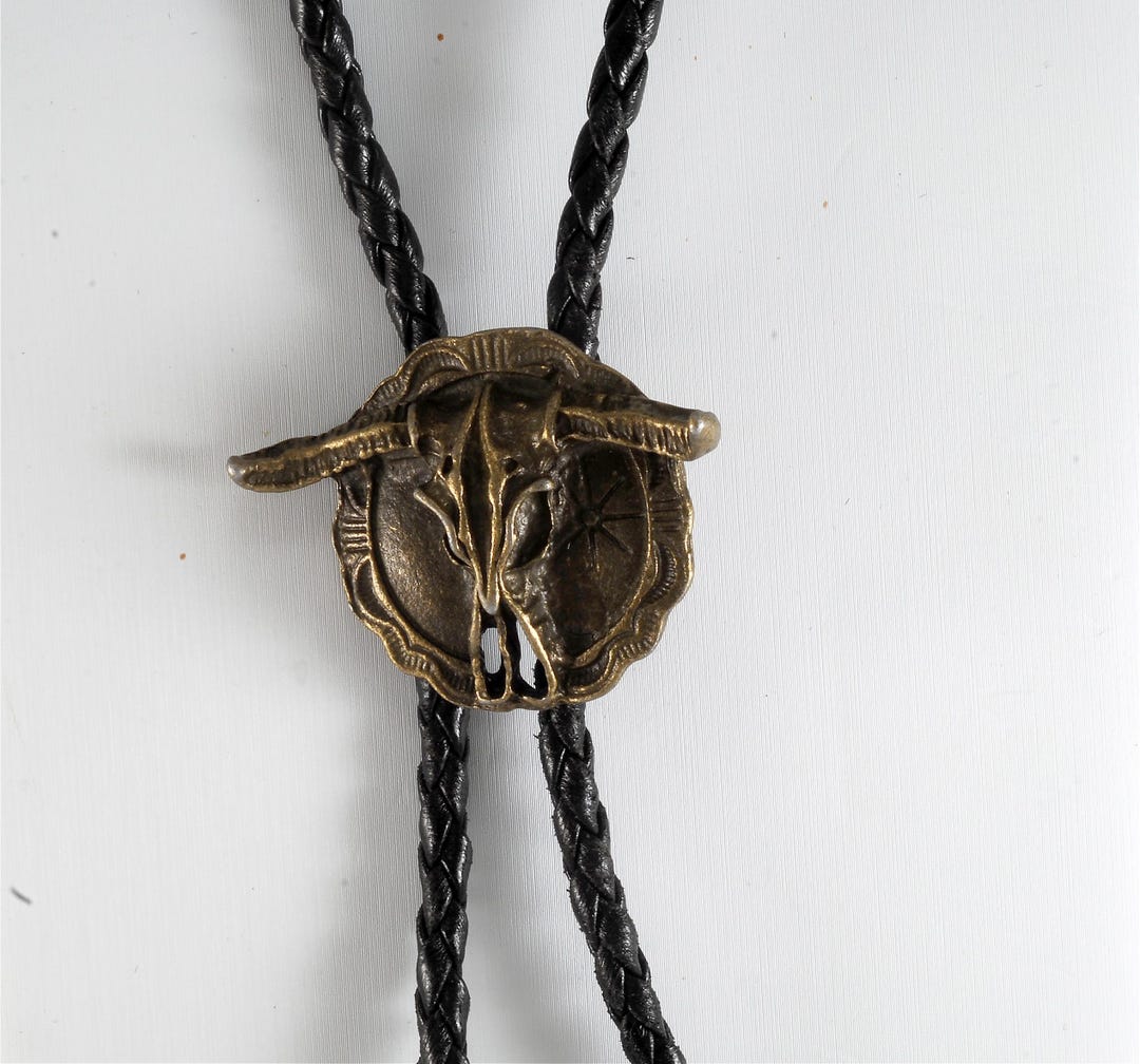 Vintage Bolo Western Bull Head Tie Bronze Tone Retro Cowboy Neck Tie ...