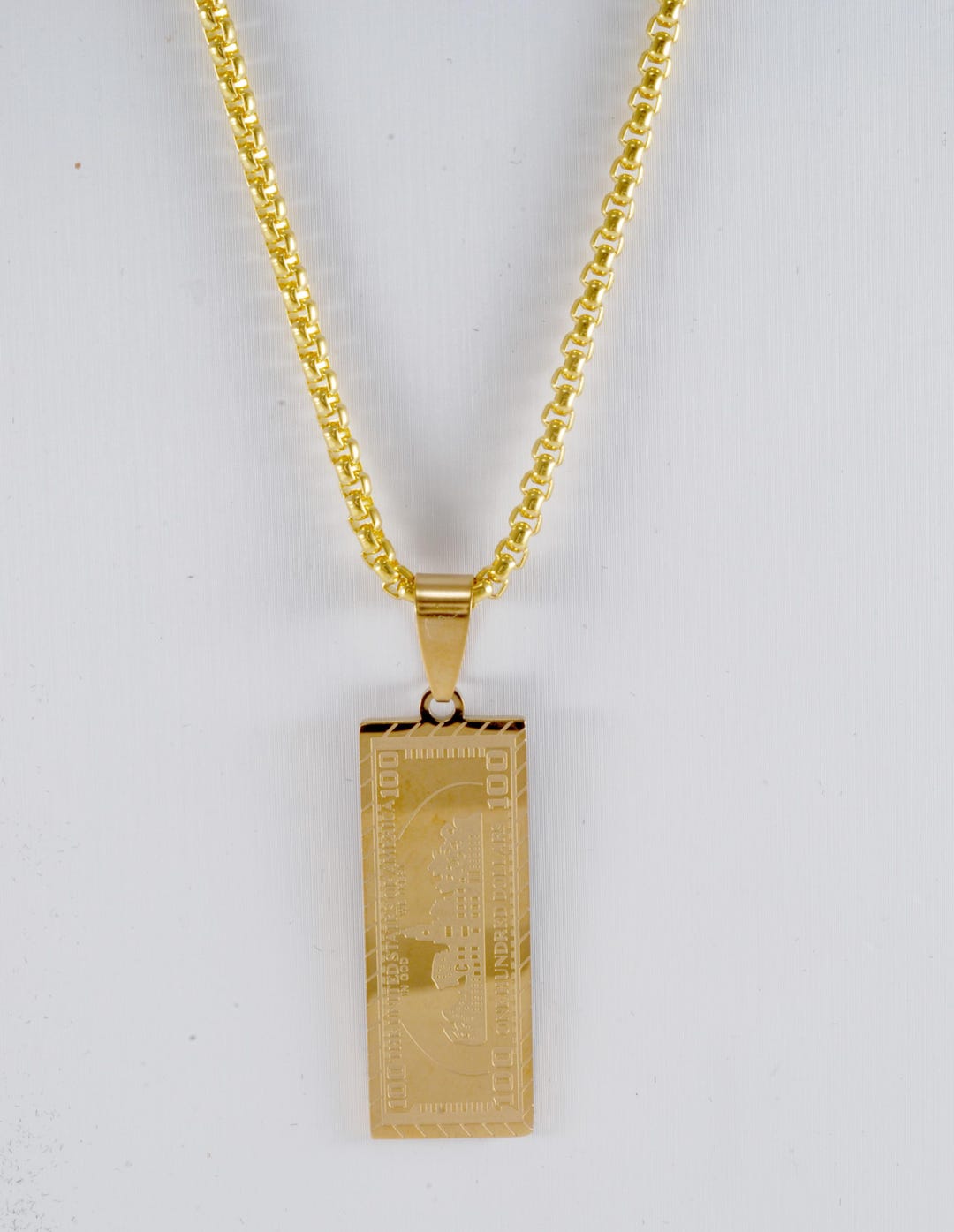 Designer Necklace Gold 100 Dollar Bill Pendant on Gold Chain New 21" - Etsy