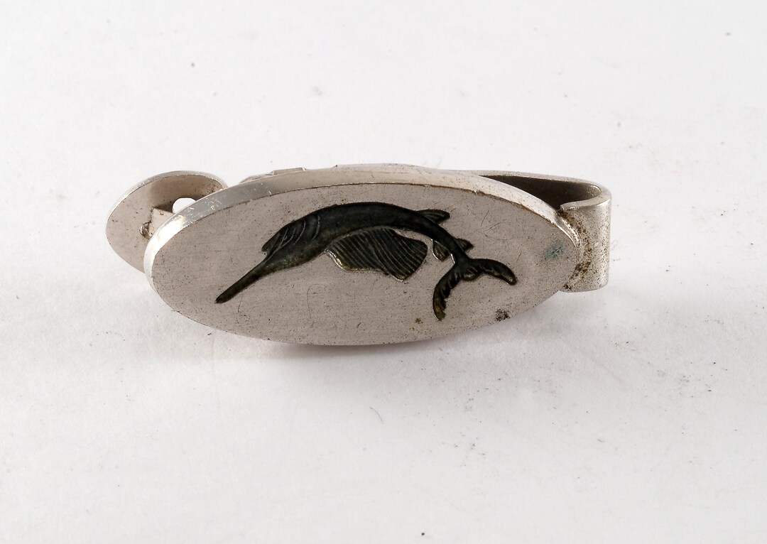 Vintage Anson Swordfish Fishing Tie Clip Silver Plated Brass W Black ...