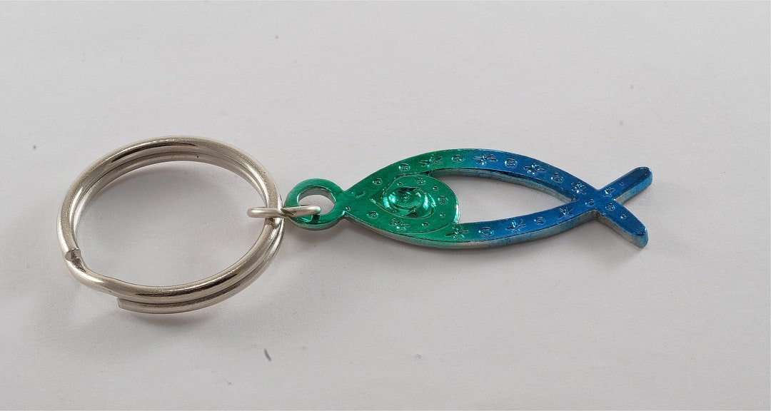 Vintage Blue Green Jesus Fish Painted Metal Key Chain Keychain FOB NWOT ...