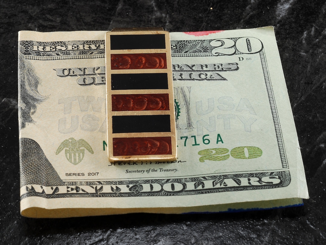 Vintage Money Clip Gold Plated Brass W Black & Brown Inlay Men's ...