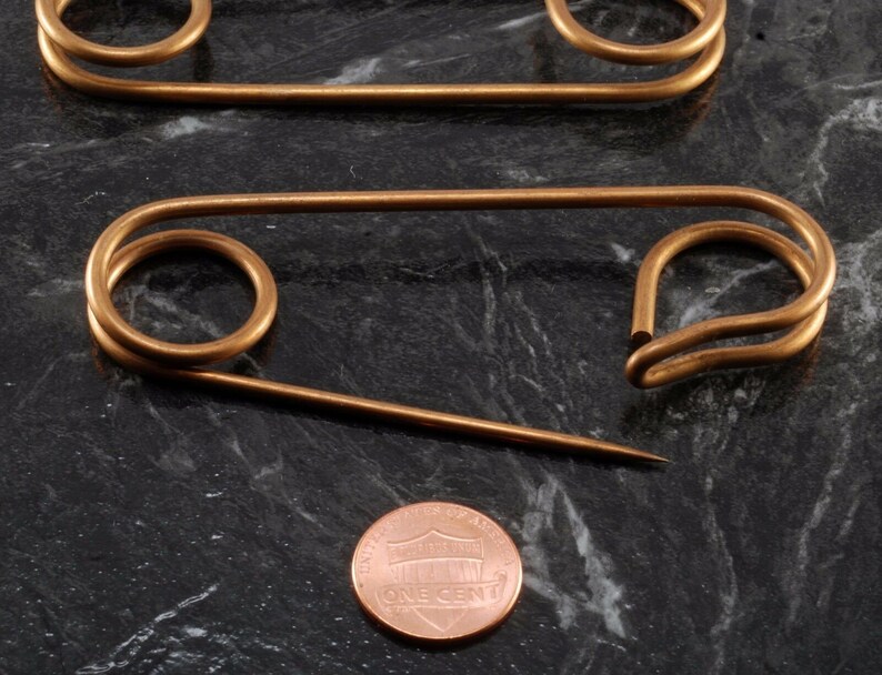 Vintage Large Blanket or Kilt Pins Raw Brass Lot of 2 NOS 3 1/4" X 1 ...