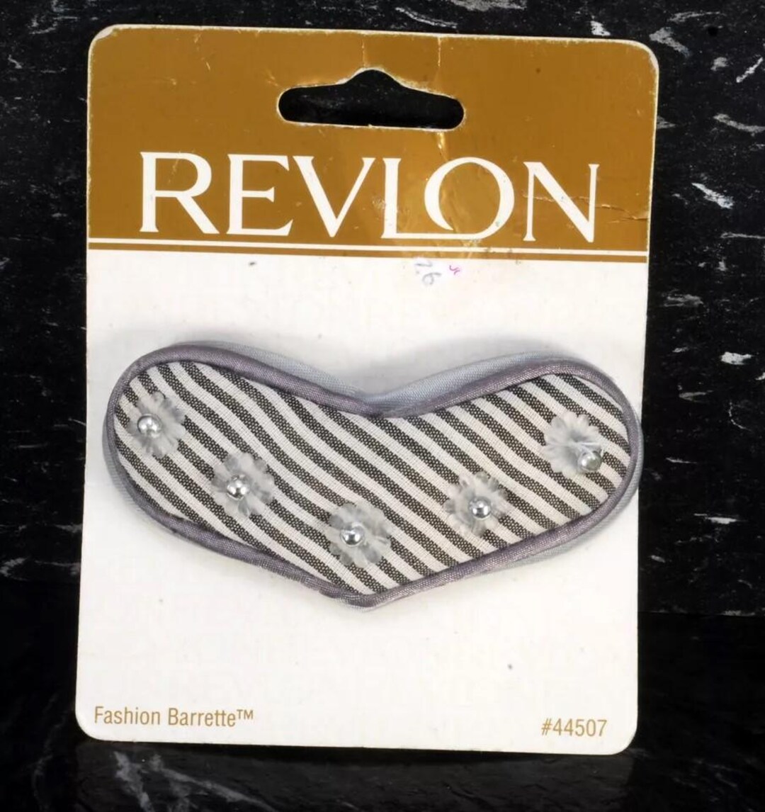 Revlon Hair Barrette Clip Grey & White Heart Fabric Clip Hair Accessory ...