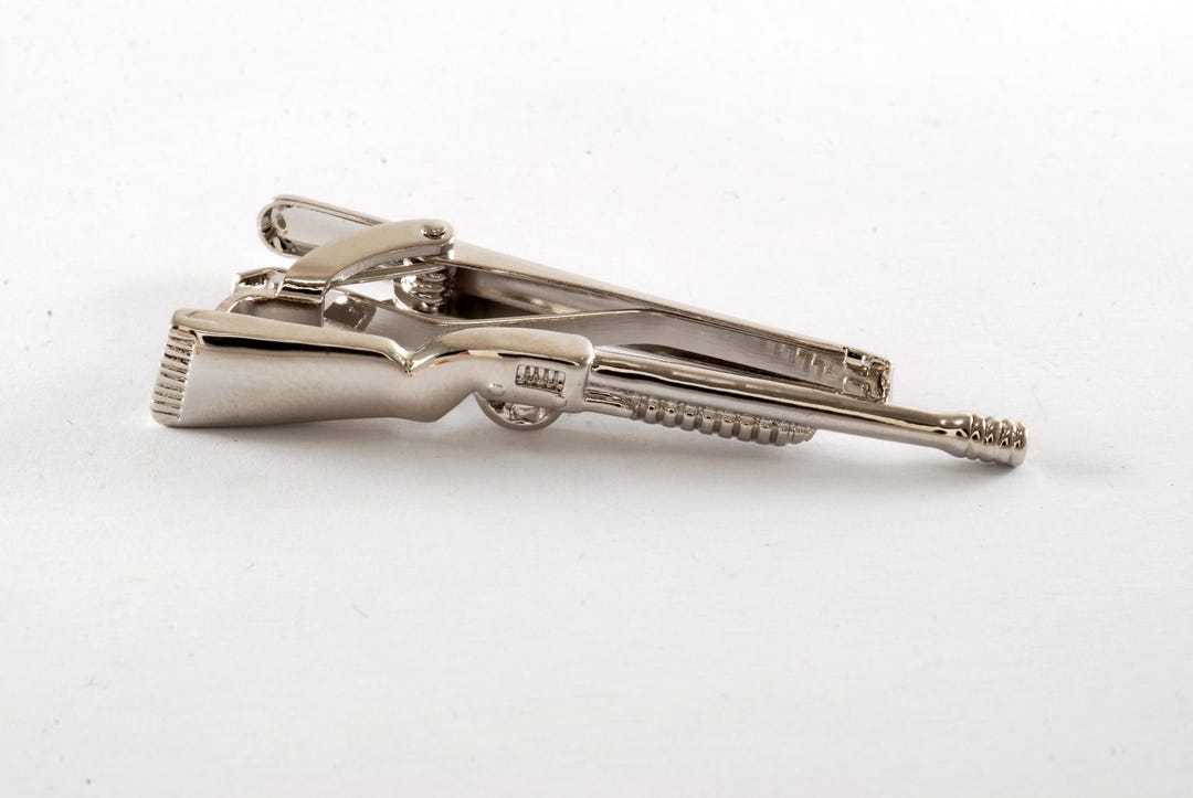 Vintage Rifle Tie Clip Silver Plated Brass Colt Style Rifle Gun Tieclip ...