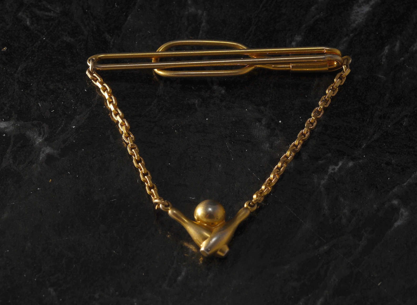 Vintage Swank Tie Clip W Chain & Duck Pin and Bowling Ball Gold Plated ...