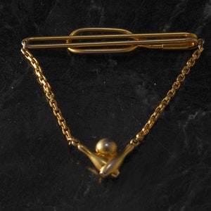 Vintage Swank Tie Clip W Chain & Duck Pin and Bowling Ball Gold Plated ...