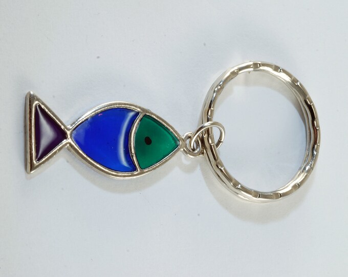 Vintage Stain Glass Fish Silver Plated Metal Key Chain Keychain FOB ...