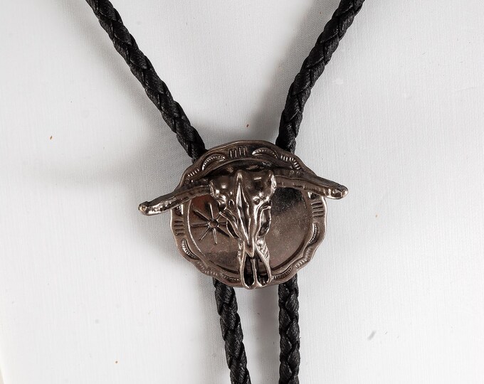 Vintage Bolo Western Bull Head Tie Silver Tone Retro Cowboy Neck Tie ...