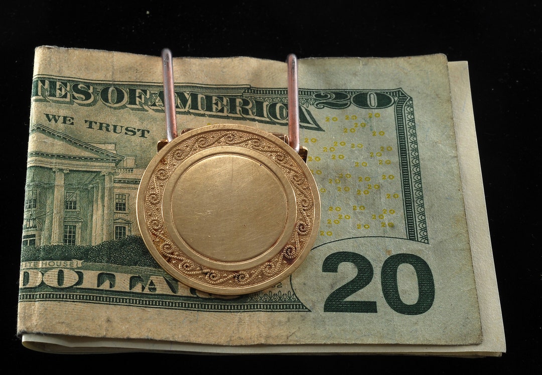 Vintage Scrolling Etched Pattern Brass Wire Hinged Money Clip NOS 1940 ...