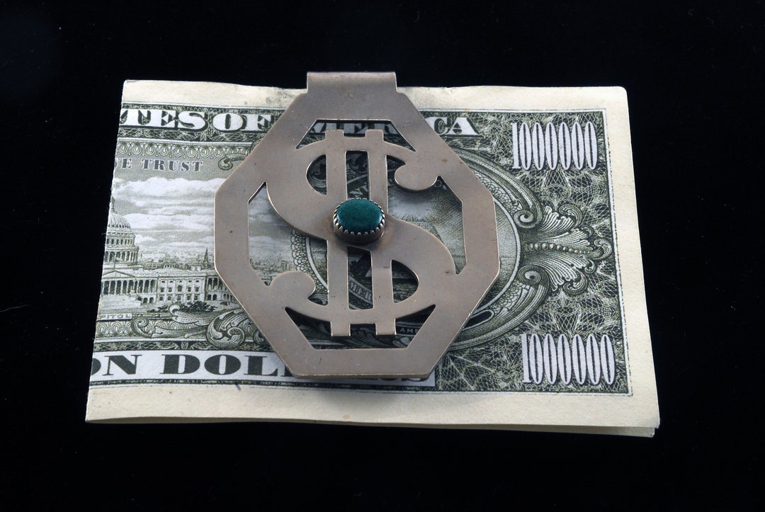 Rare Old Vintage Money Clip Silver Plated Nickel Dollar Sign W Faux ...