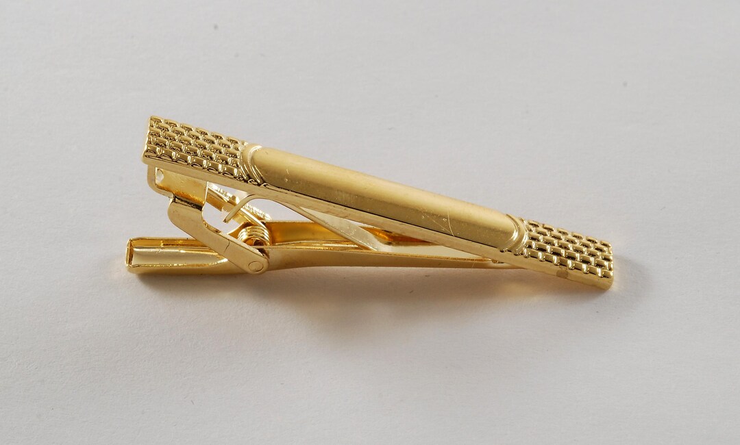 Vintage Tie Clip 2 Texture Design Gold Plated Brass Tieclip Alligator ...