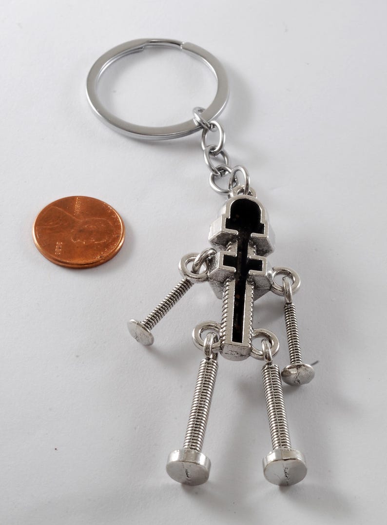 Key Chain Silver Tone Nut and Bolt Robot Man Keychain New Old Stock - Etsy
