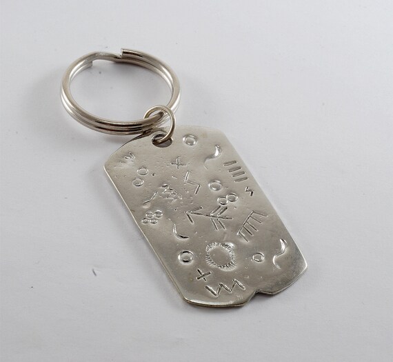 Vintage SYMBOLS Hieroglyphics Design Key Chain Silver… - Gem