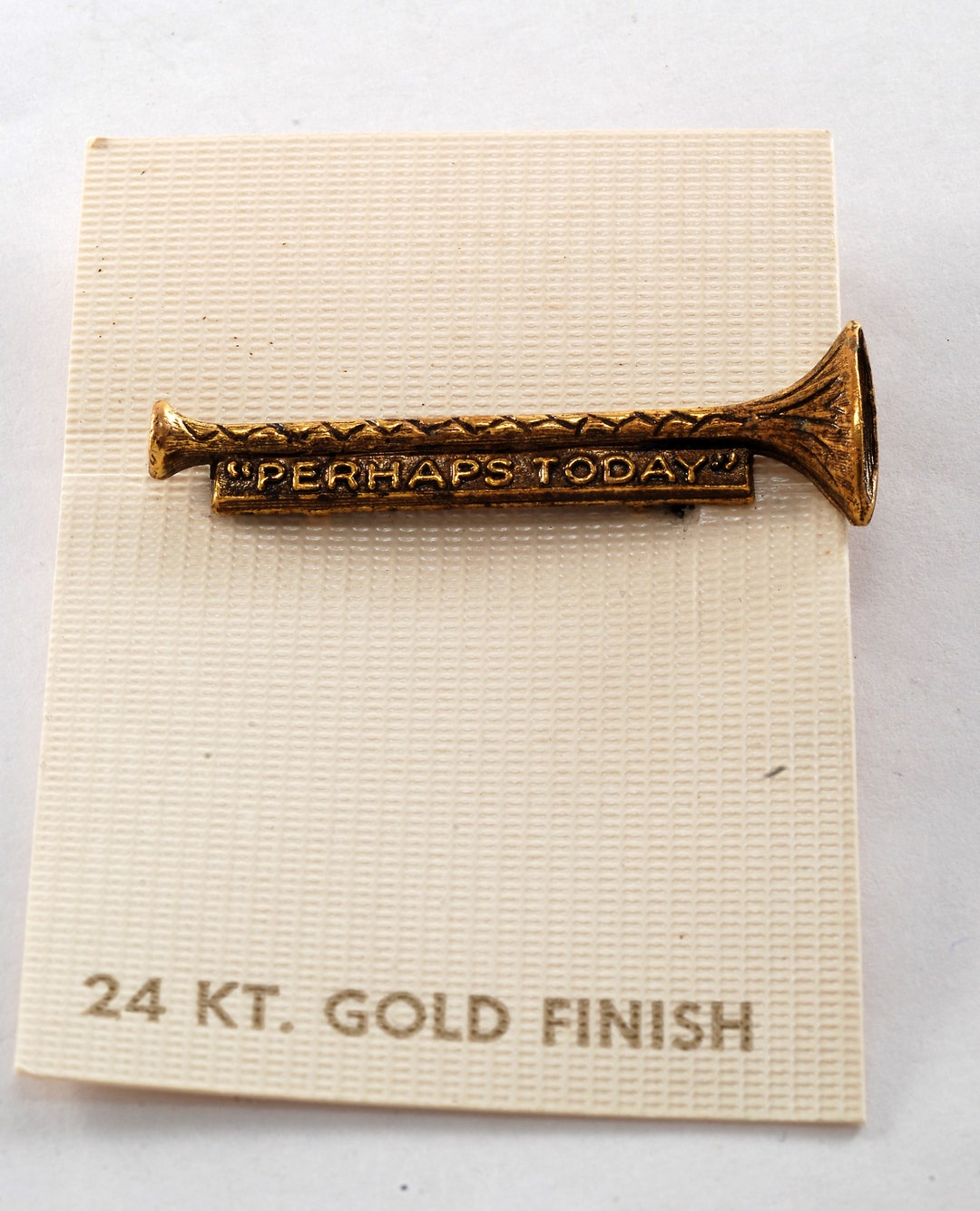 Vintage "perhaps Today" Horn Pin 24KT. Gold Finish Label or Hat Pin NOS ...