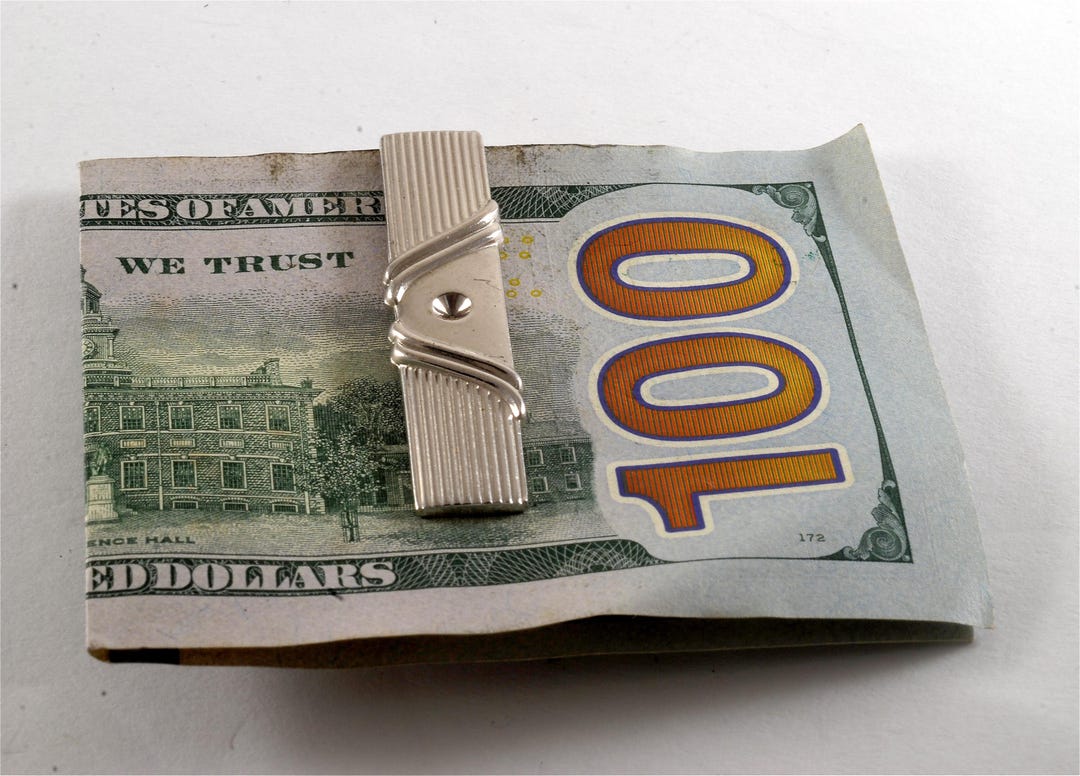 Vintage Anson Money Clip Thin Silver Plated Brass Etched Lines Design ...