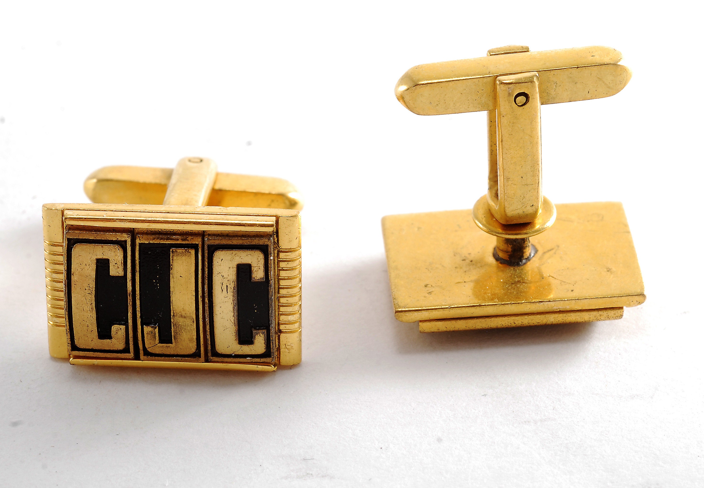 Vintage Anson Cuff Links Initials "cjc" Gold Plated Brass W Glass ...