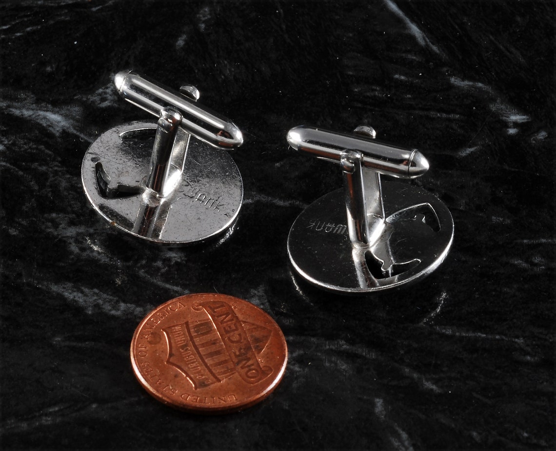 Vintage Swank Cuff Links Silver Plated Brass W Grey Synthetic - Etsy