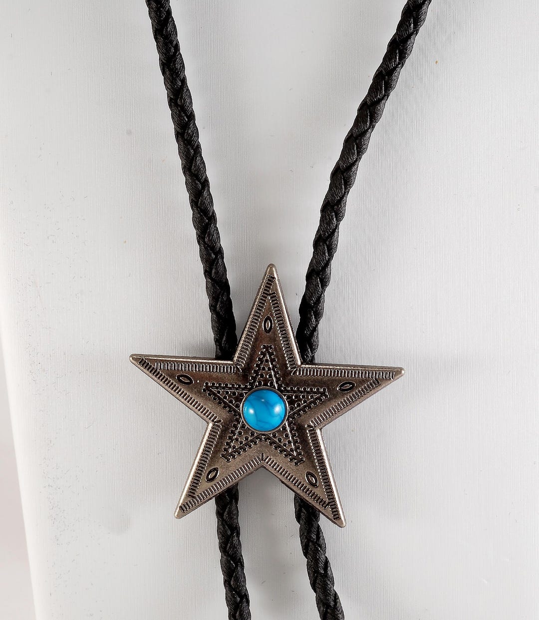 Vintage Western Star Bolo Tie Silver Tone With Faux Turquoise Retro ...