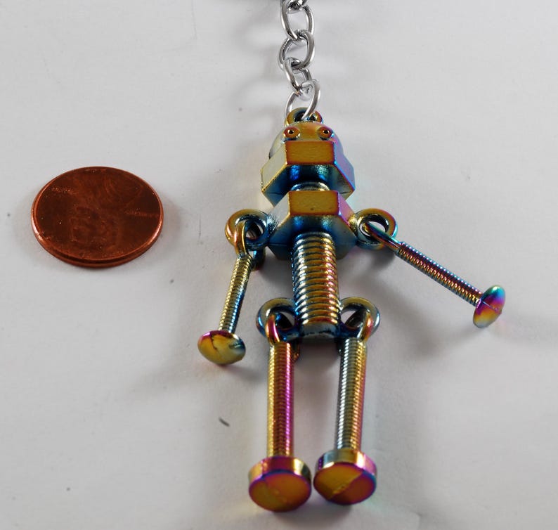 Key Chain Rainbow Brass Nut and Bolt Robot Man Keychain New Old Stock ...