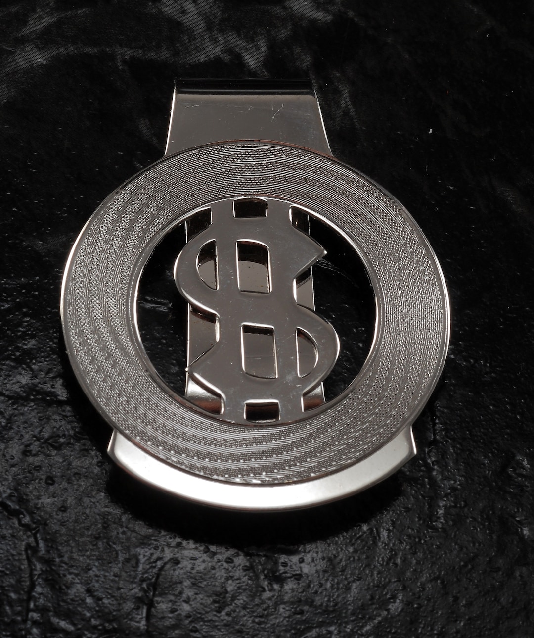 Vintage Die Cut Silver Plated Dollar Sign Cutout Round Money Clip Thin ...