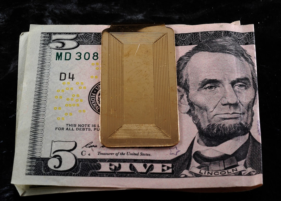 Vintage Money Clip Traditional Diagonal Etched Rectangle Design Gold ...